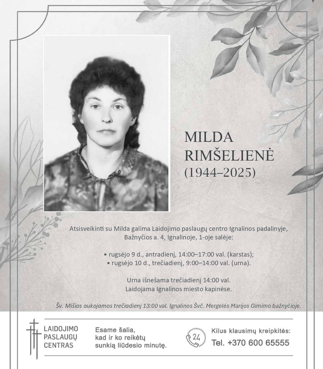 MILDA RIMŠELIENĖ (1944.08.21–2025.09.07) – Nekrologai